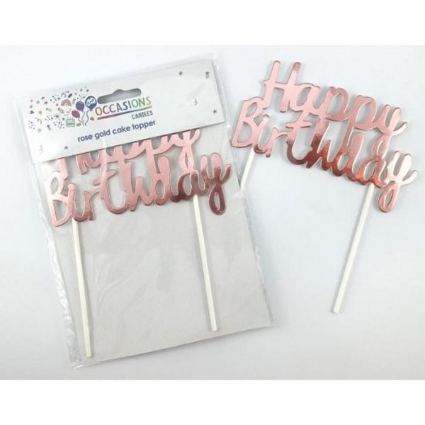 Happy Birthday Metallic Cake Topper Rose Gold